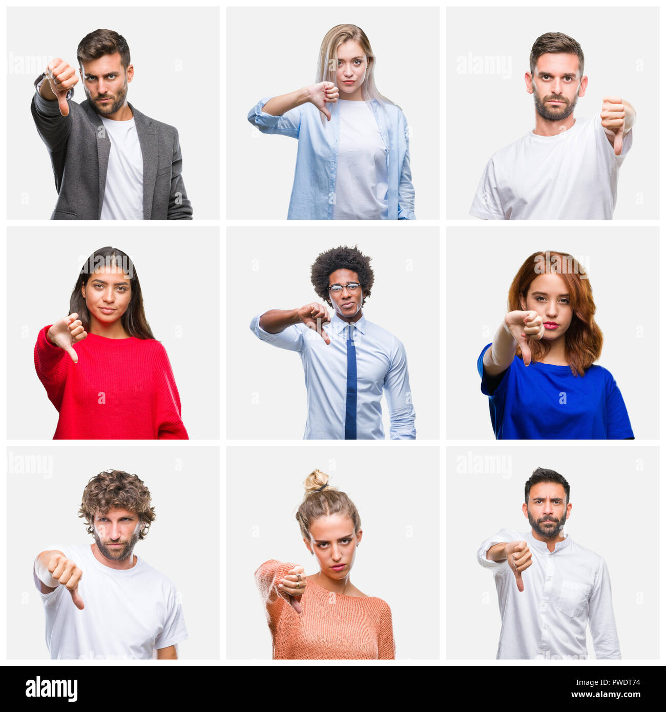 Collage of group of young people woman and men over isolated background ...