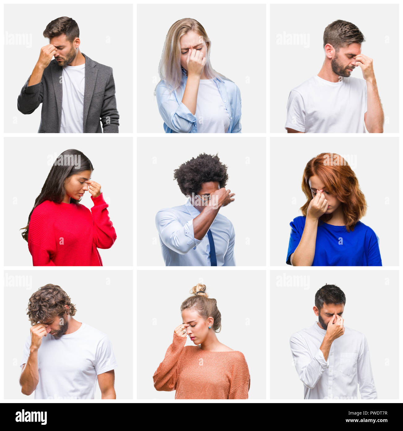 Collage of group of young people woman and men over isolated background ...