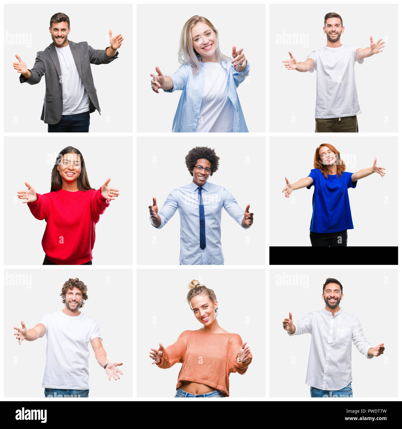 Collage of group of young people woman and men over isolated background ...