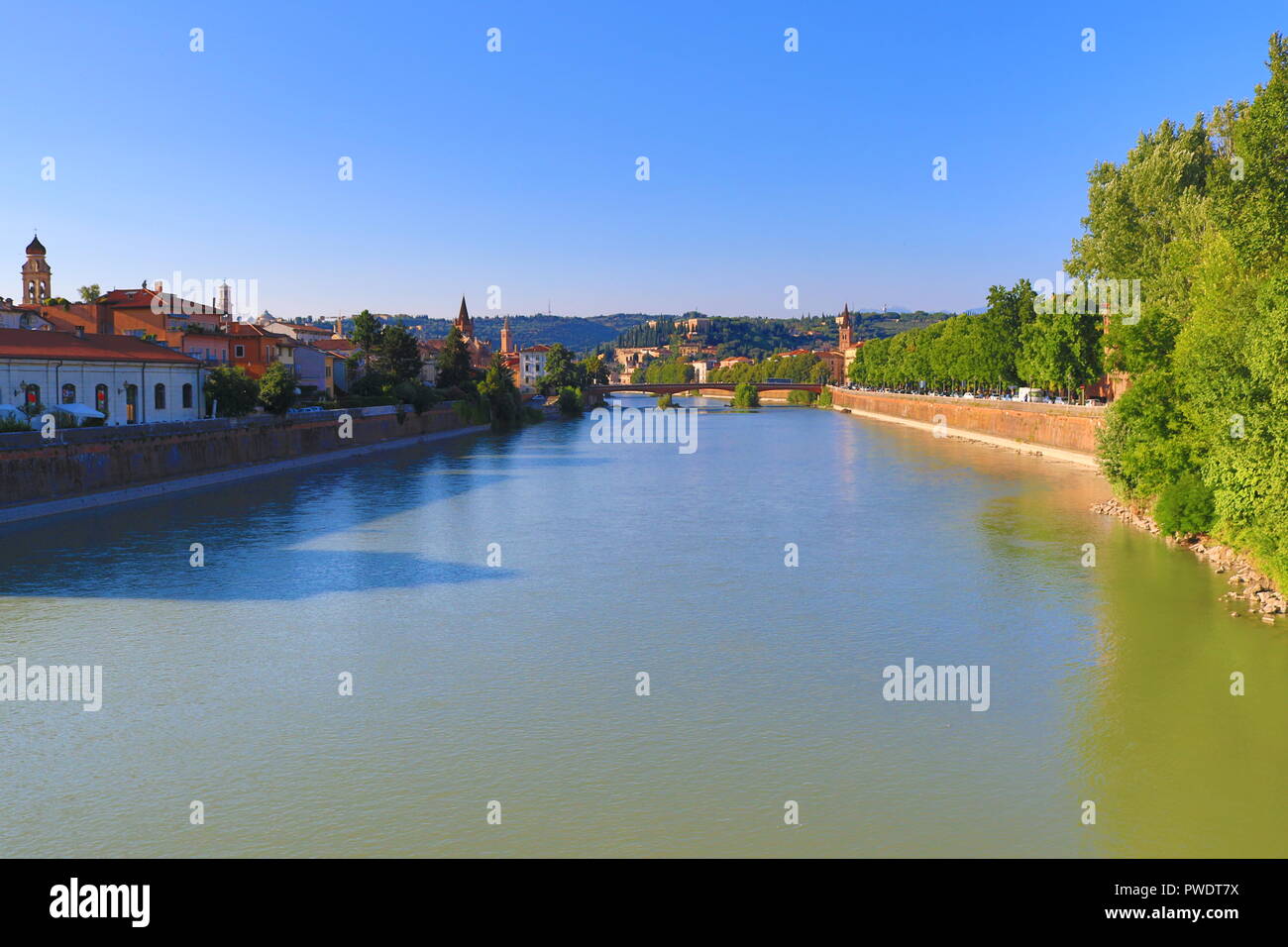 View of the Adige River seen from Ponte Aleardo Aleardi in Verona,Italy ...