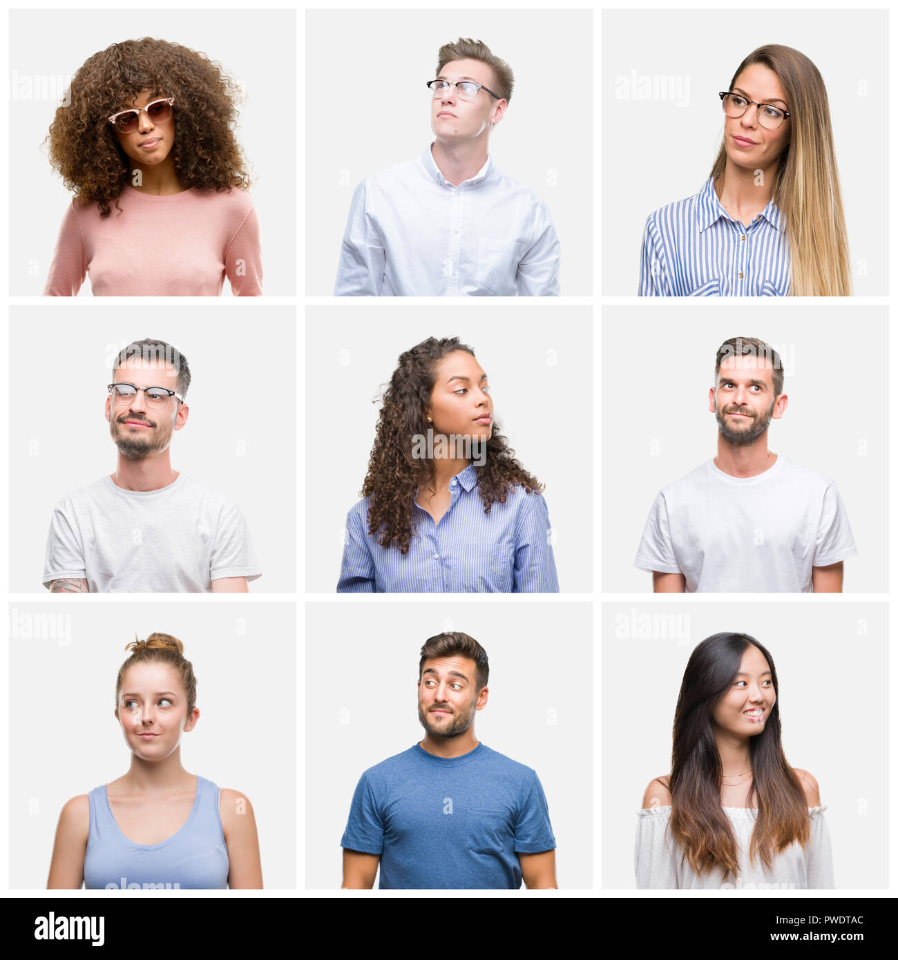 Collage of group of young people woman and men over white solated ...