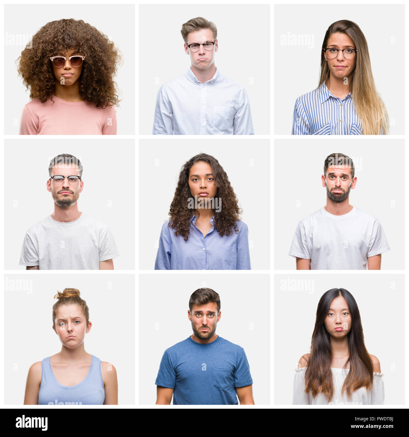 Collage of group of young people woman and men over white solated ...