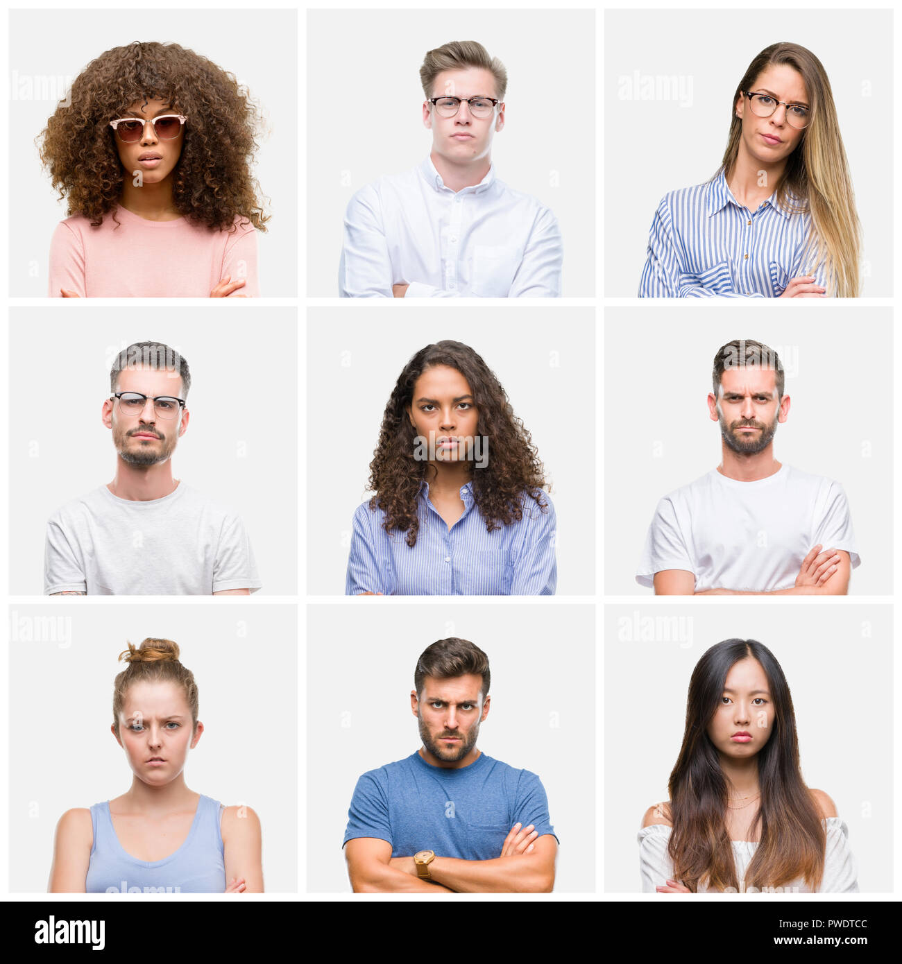 Collage of group of young people woman and men over white solated ...