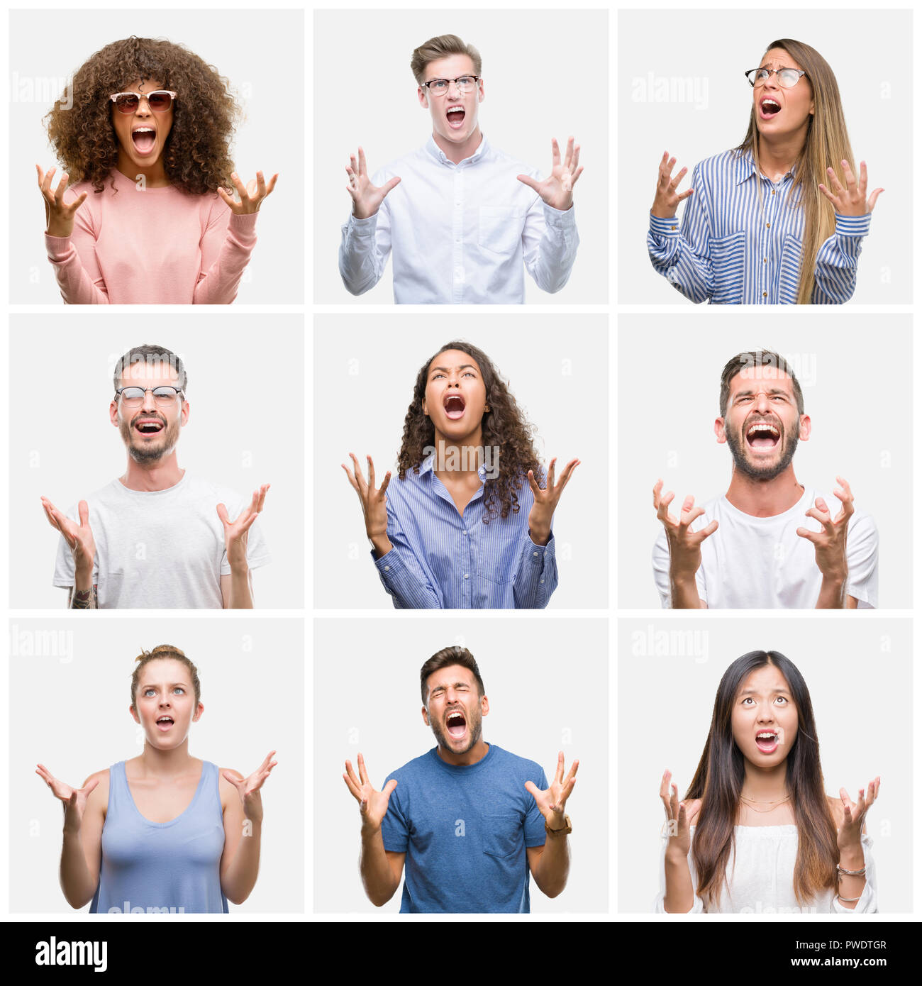 Collage of group of young people woman and men over white solated ...