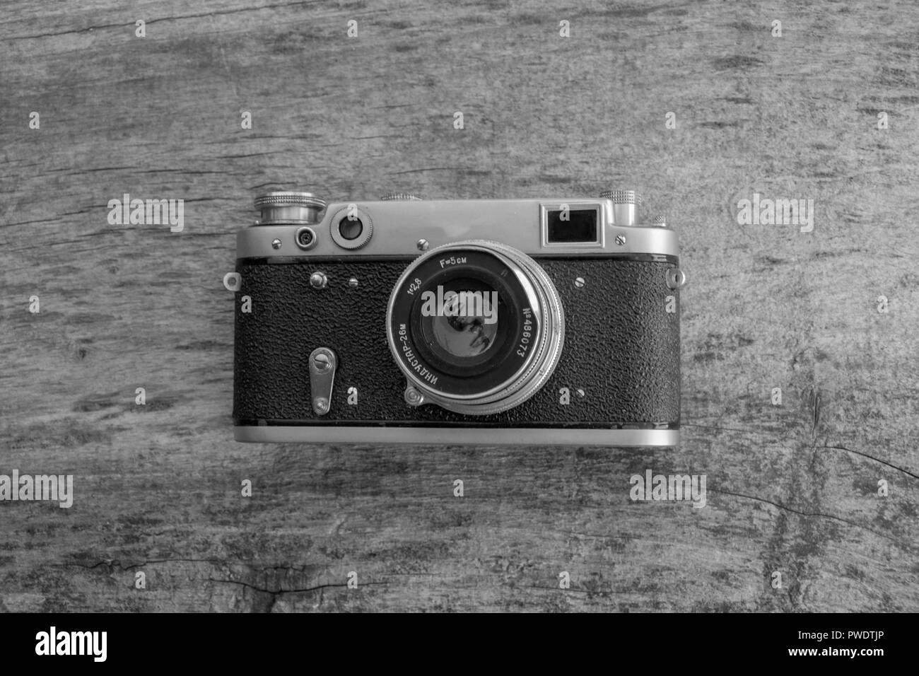Vintage camera brown background Black and White Stock Photos & Images ...