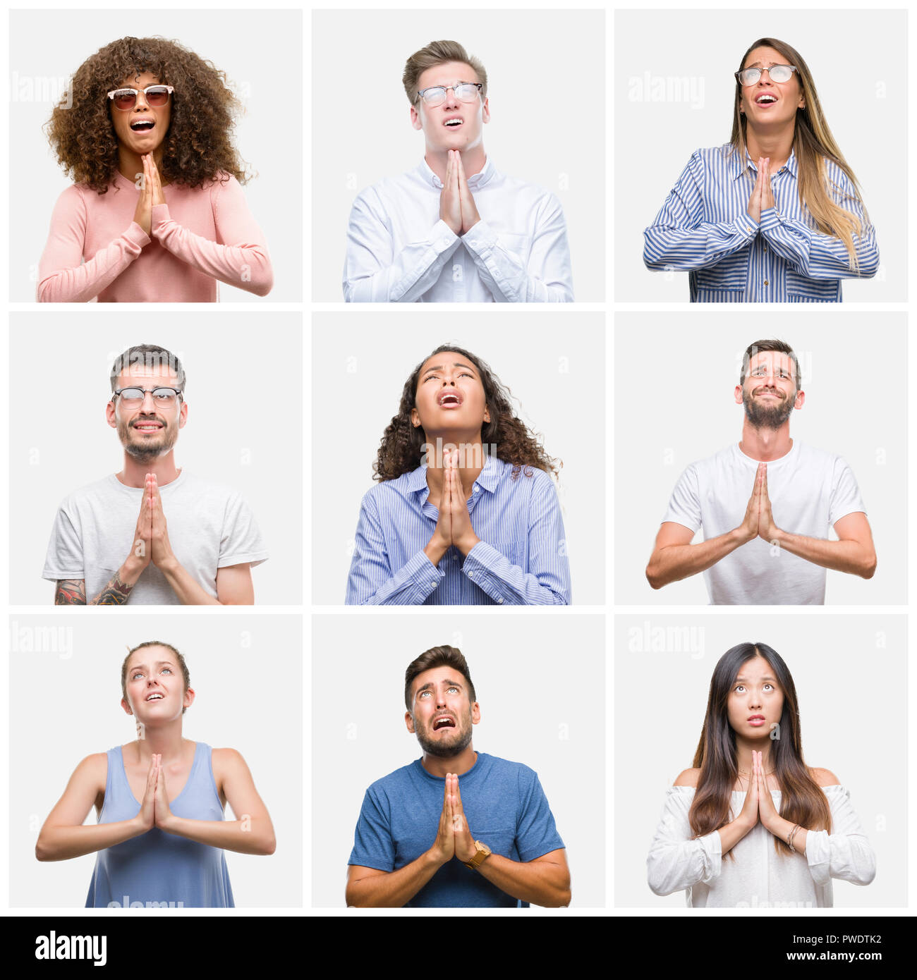 Collage of group of young people woman and men over white solated ...