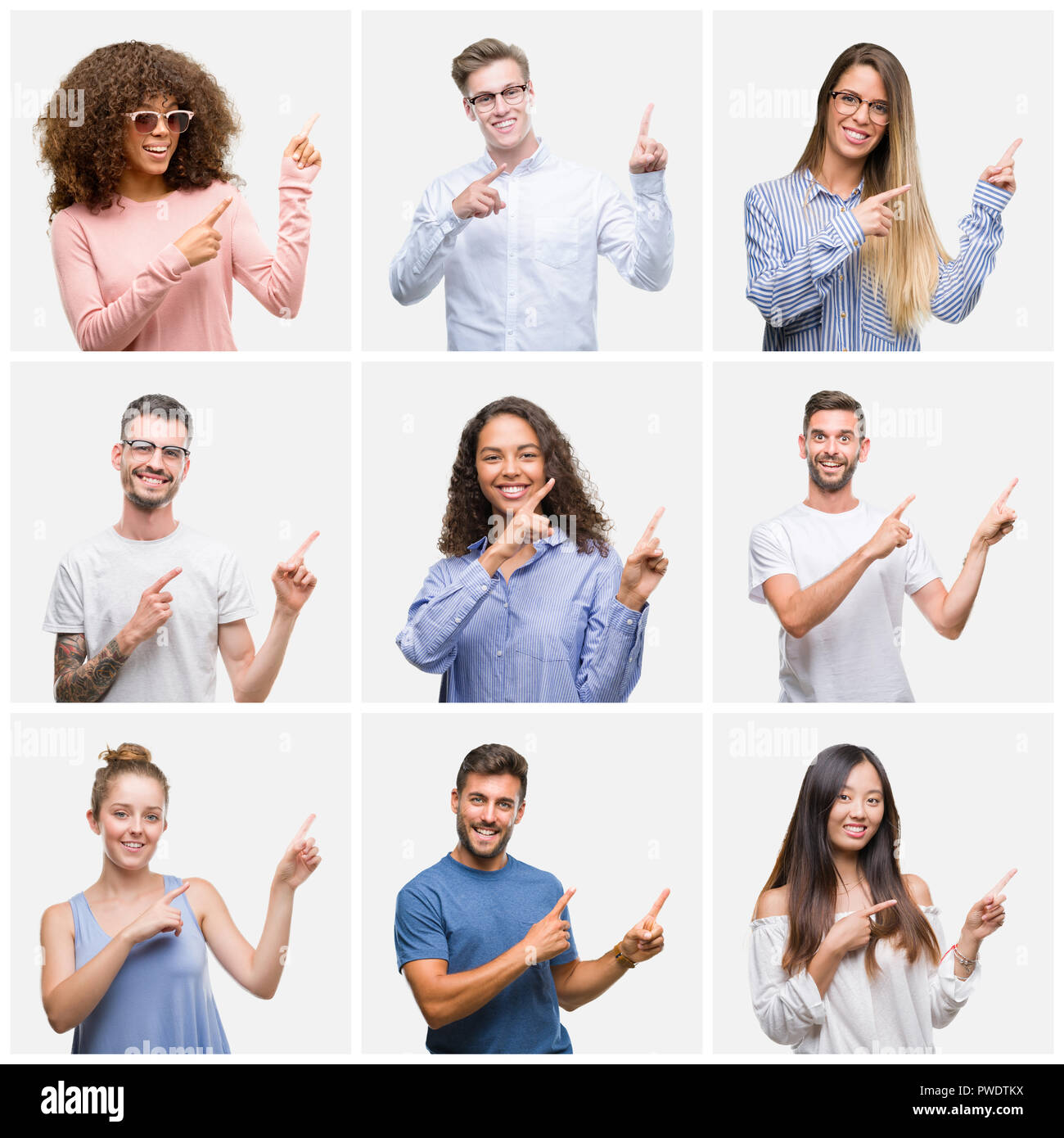 Collage of group of young people woman and men over white solated ...