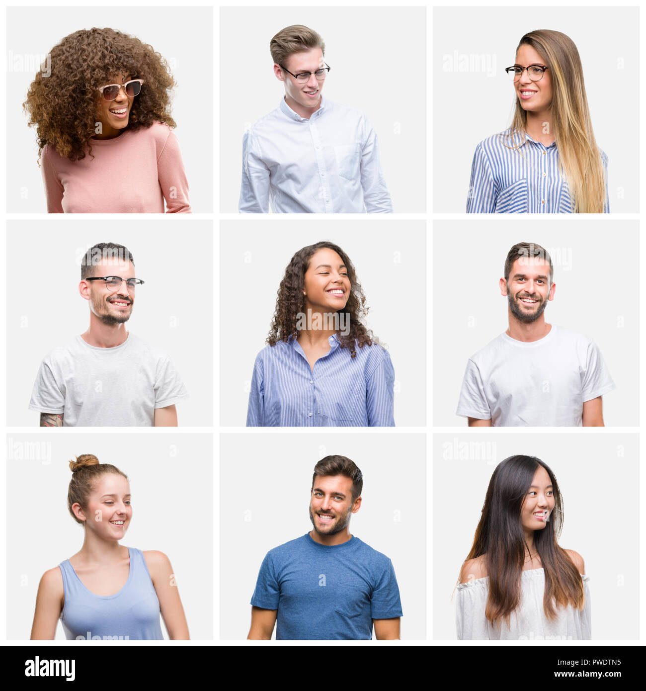 Collage of group of young people woman and men over white solated ...