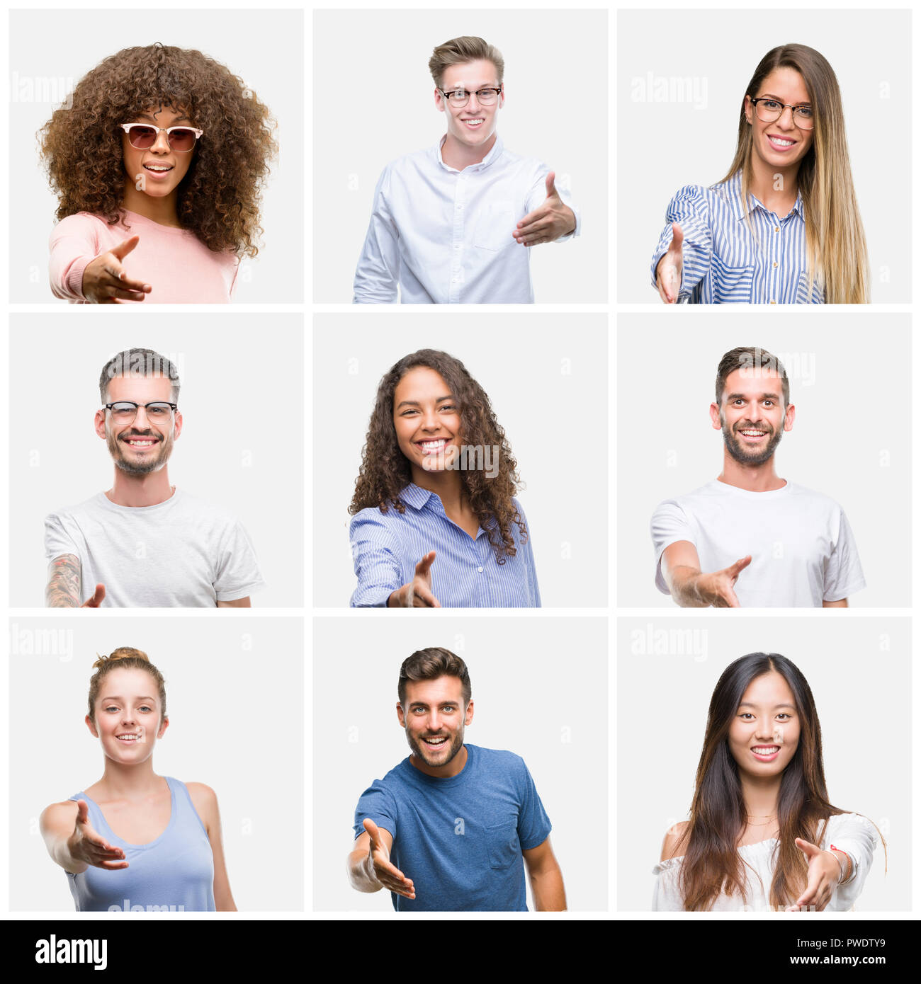 Collage of group of young people woman and men over white solated ...