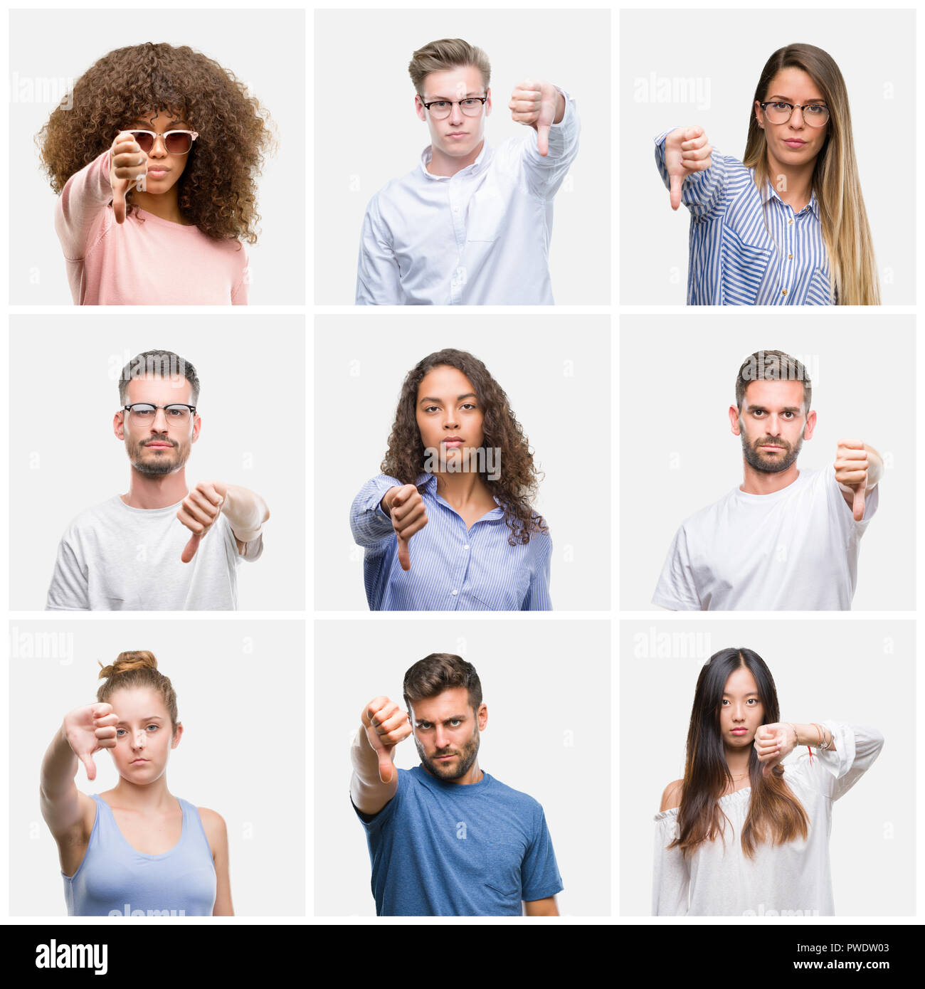 Collage of group of young people woman and men over white solated ...