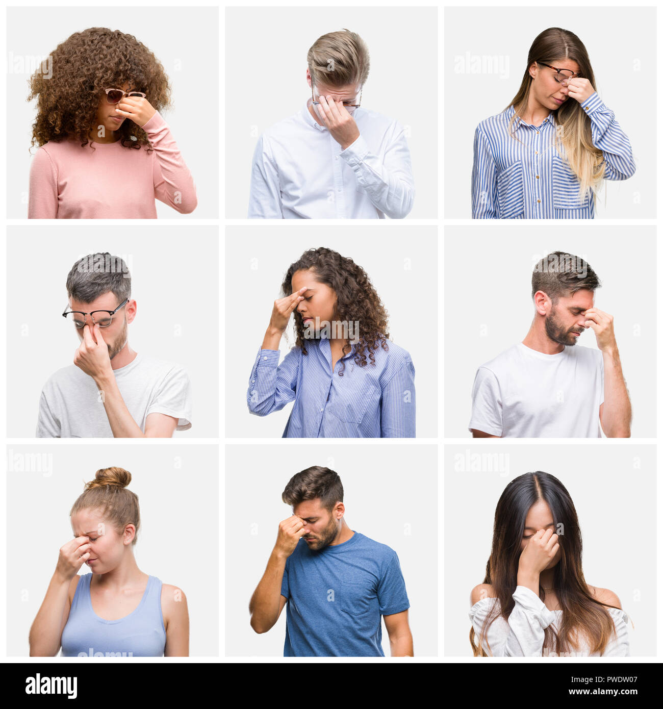 Collage of group of young people woman and men over white solated ...