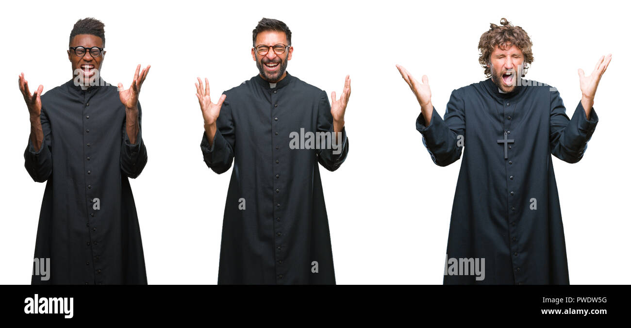 Collage of christian priest men over isolated background celebrating ...
