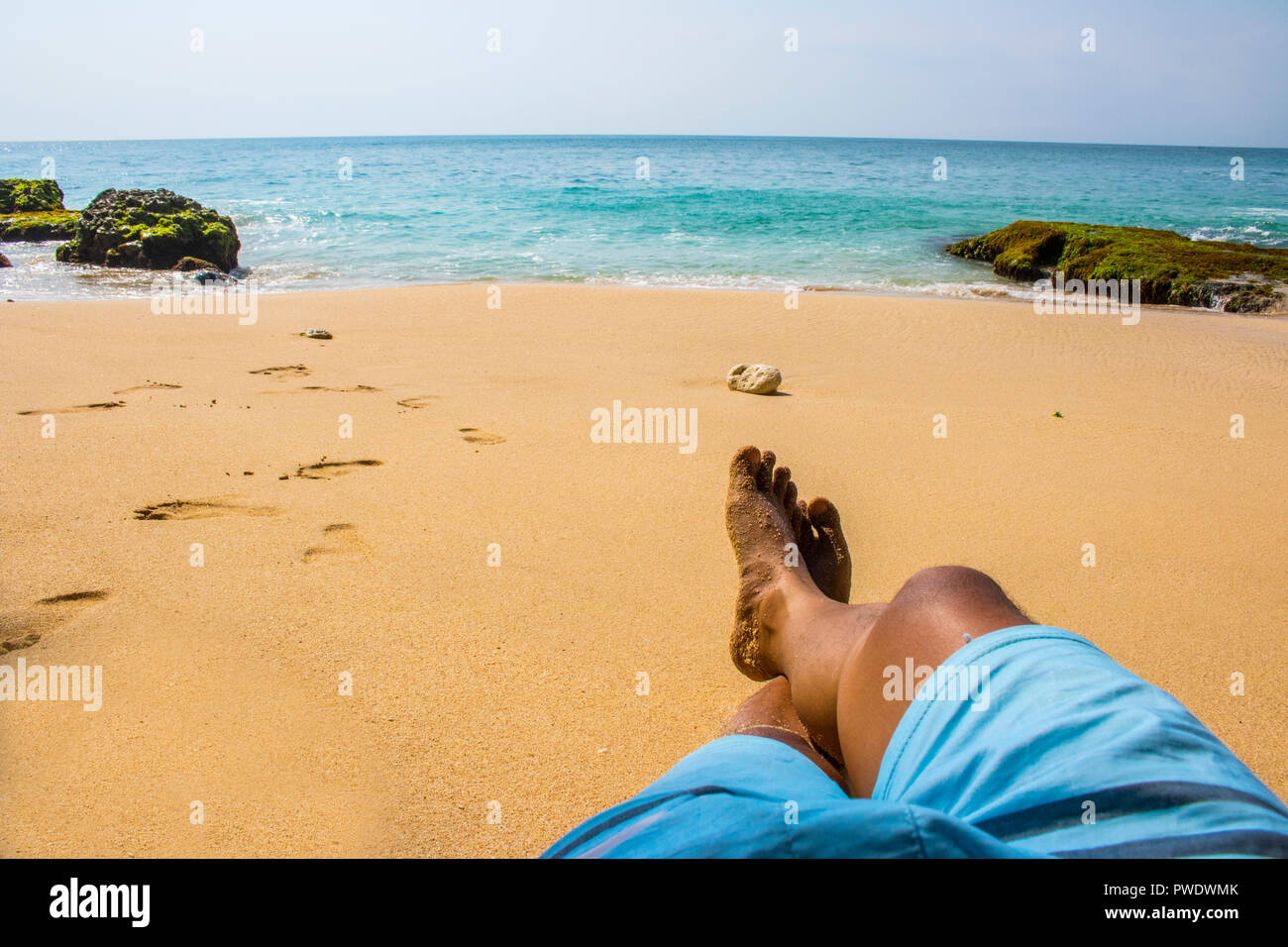 feet on beach sand view summer holiday photo Stock Photo - Alamy