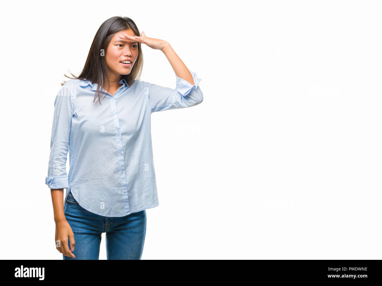 Young asian business woman over isolated background very happy and ...