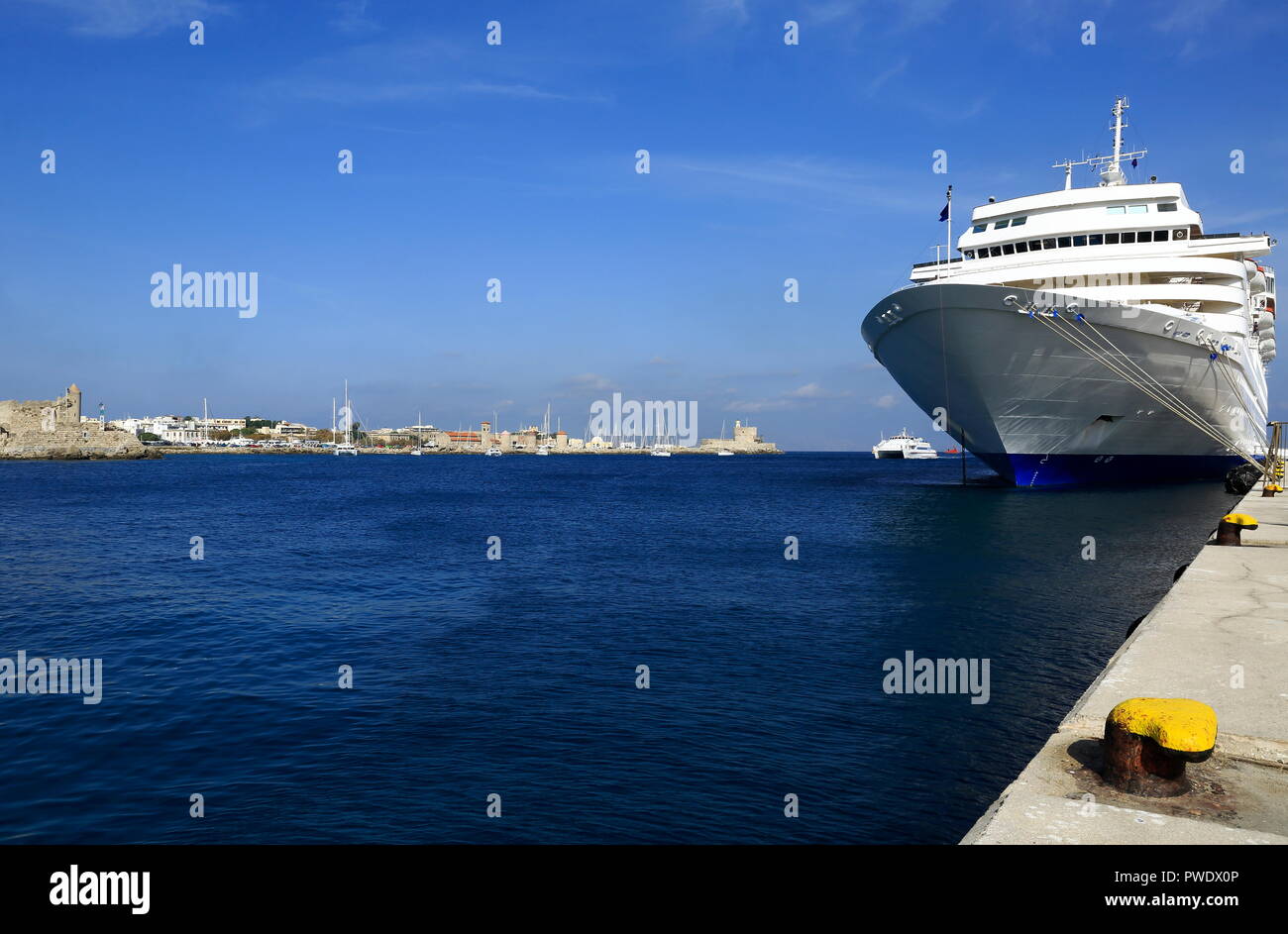 The port of Mandraki from the Old Rhodes Island, where the medieval ...