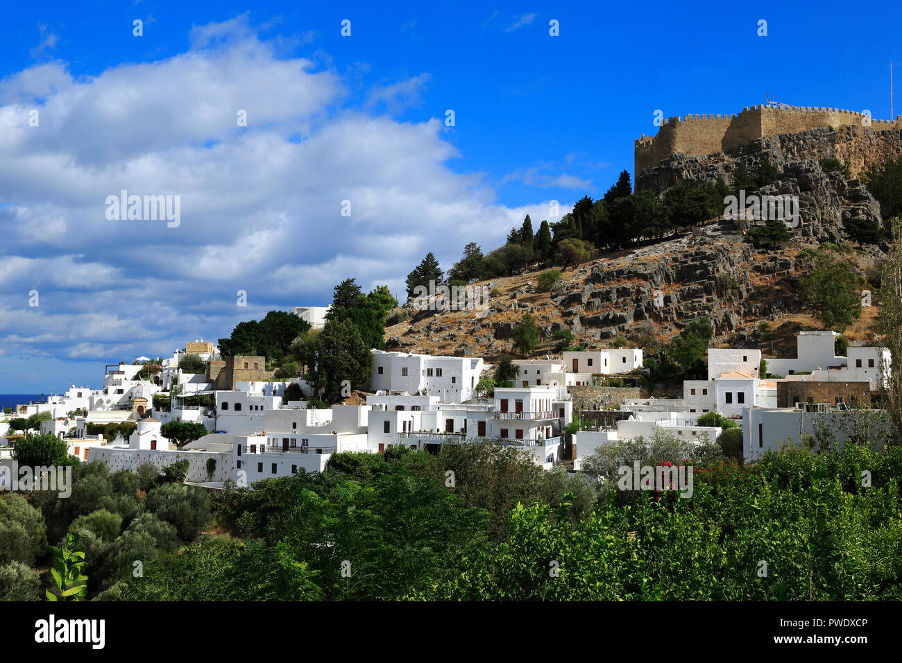 Lindos, Rhodes island; Cute residential area with famous castle and ...