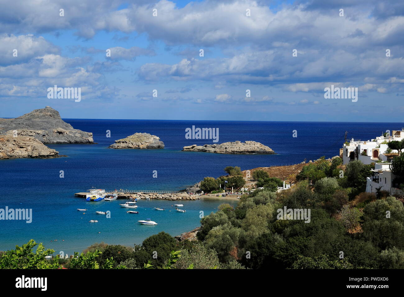 Lindos, Rhodes island; Cute residential area with famous castle and ...