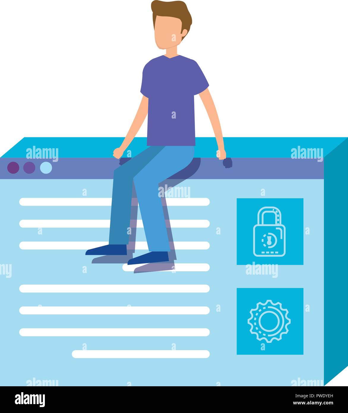 template webpage with mini man vector illustration design Stock Vector ...