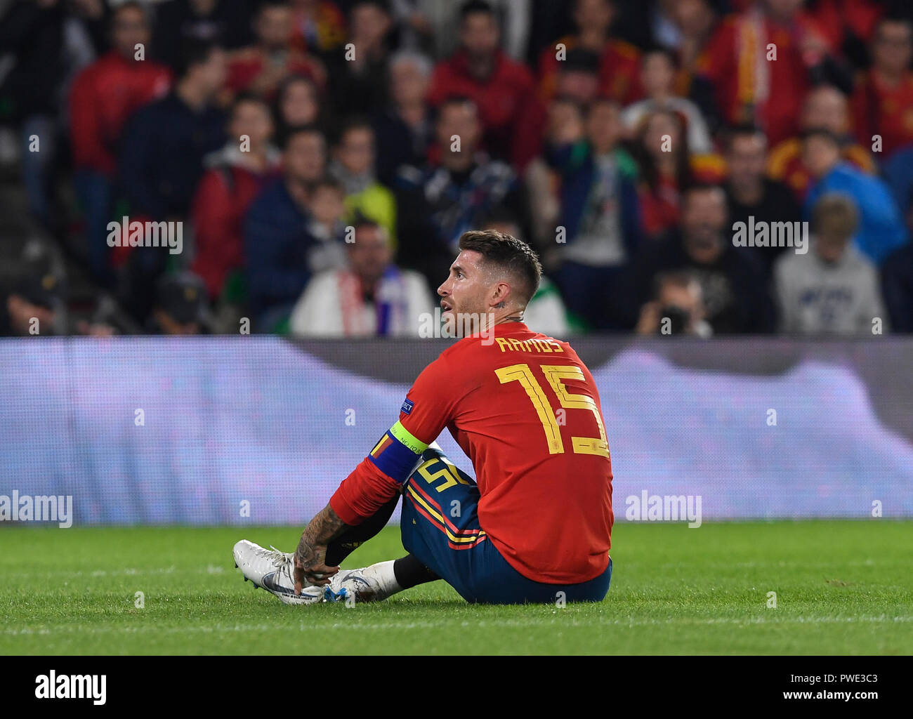 Sergio Ramos of the Spanish national team in action in a match ...
