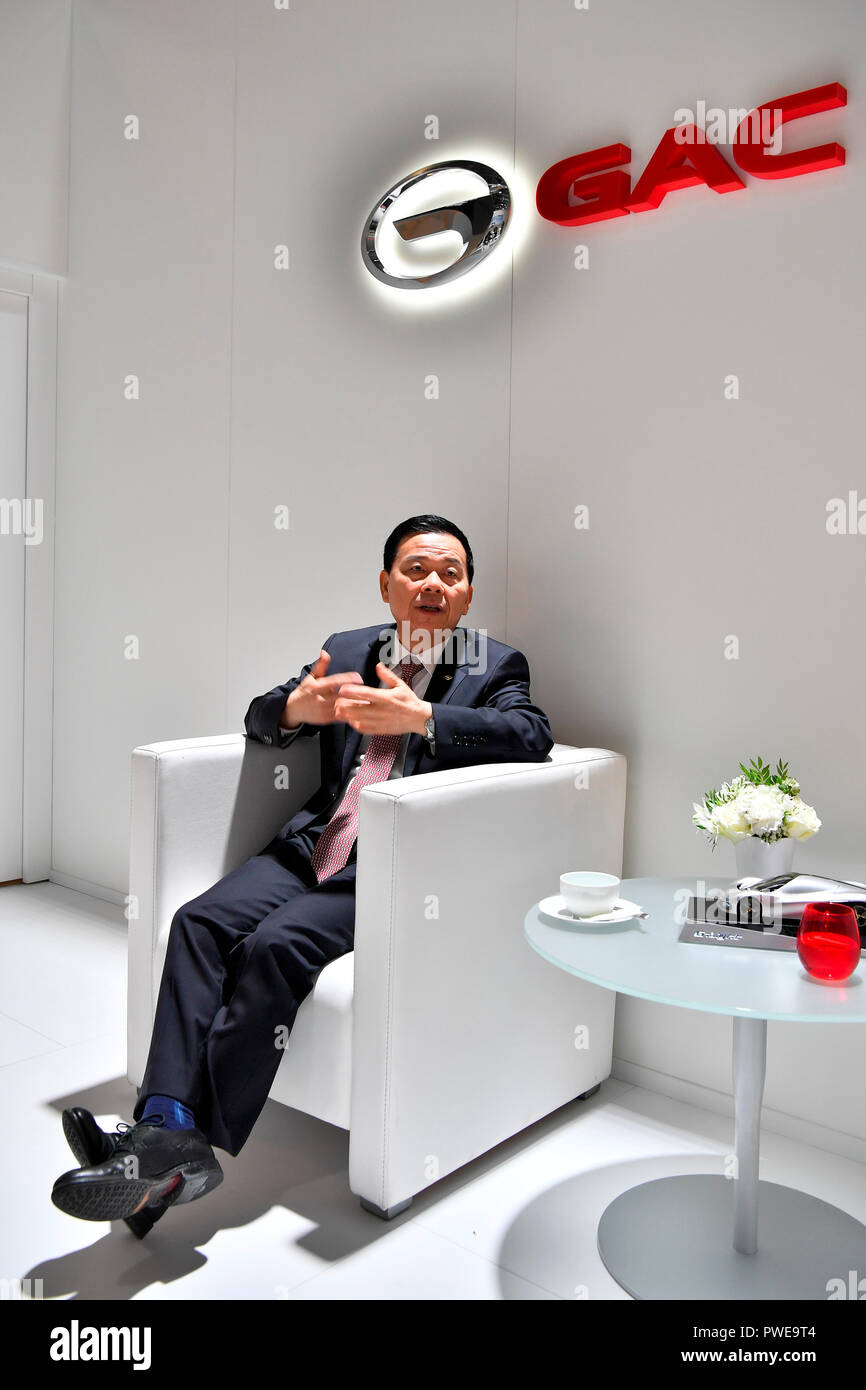 Paris, France. 2nd Oct, 2018. Zeng Qinghong, CEO of GAC group, speaks ...