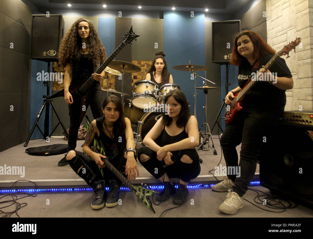 Antelias, Lebanon. 26th Sep, 2018. Members of Lebanese all-female heavy ...