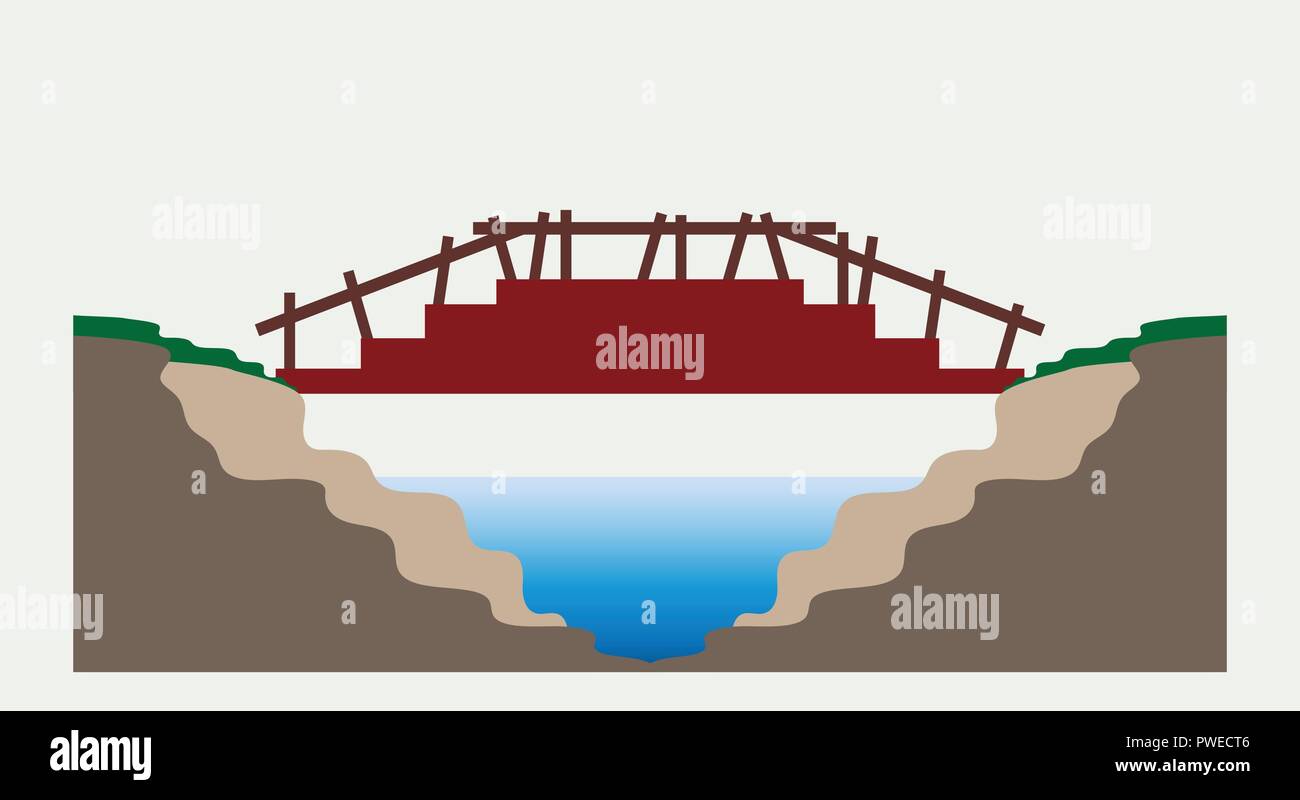 Red bridge with landscape nature vector and illustration Stock Vector ...