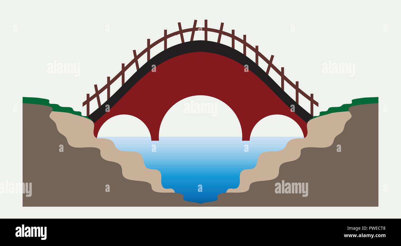 Red bridge with landscape nature vector and illustration Stock Vector ...