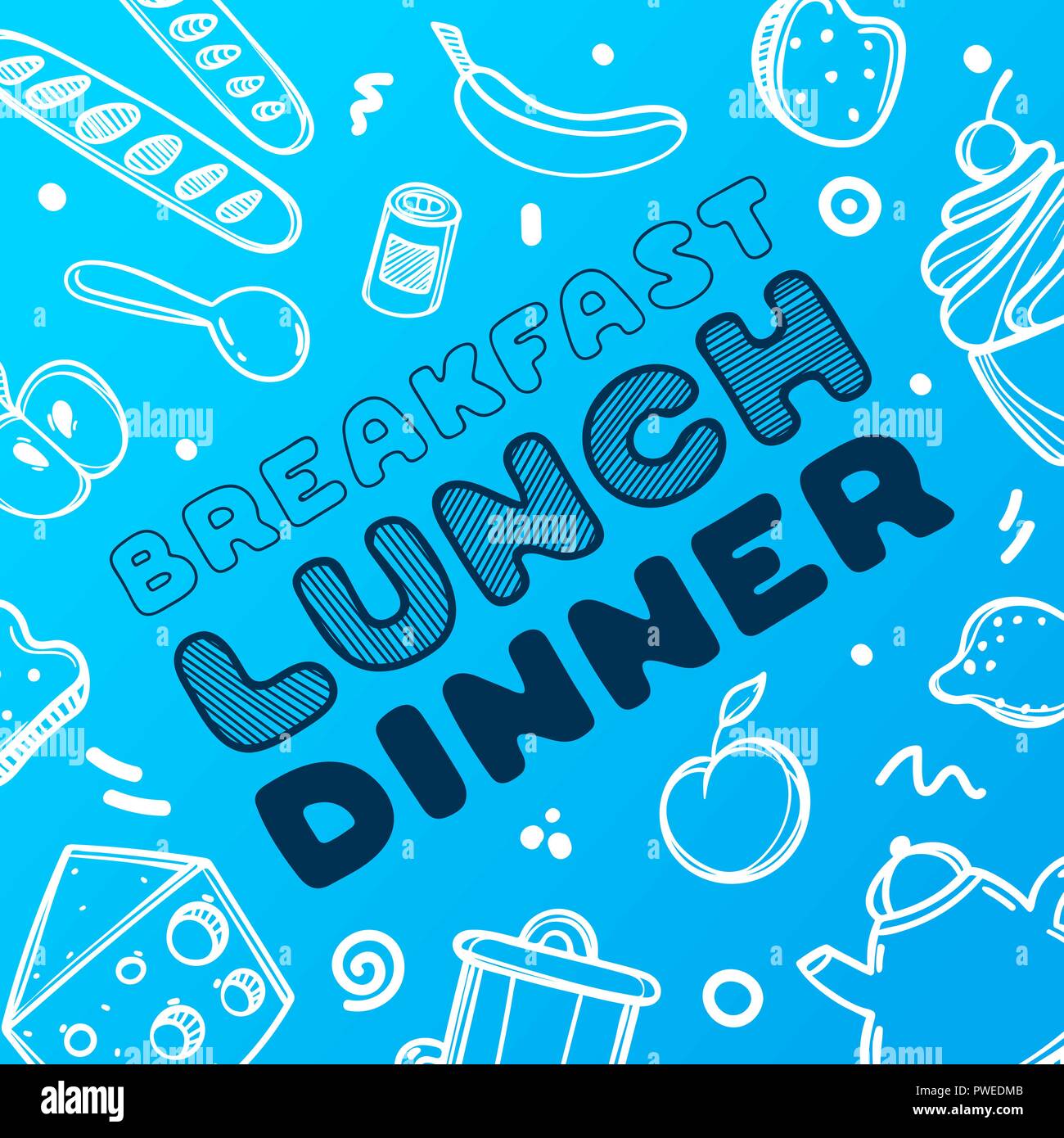 Hand drawn menu for cafe with food on blue background. Sketch concept ...