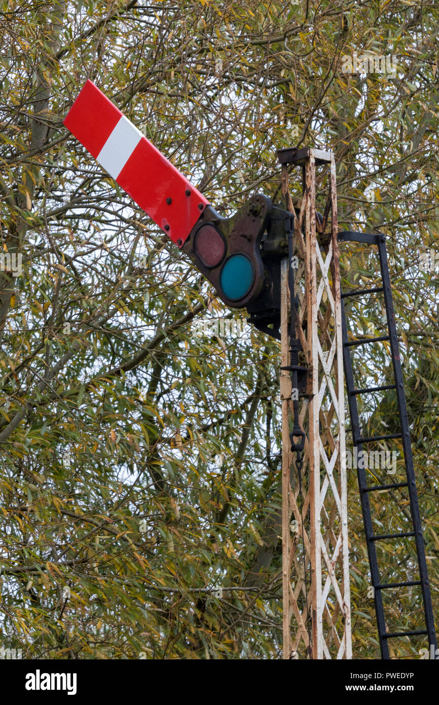 Old Fashioned Vintage Railway Semaphore Signal Cleared Or Off For The Signalling Of Railway 