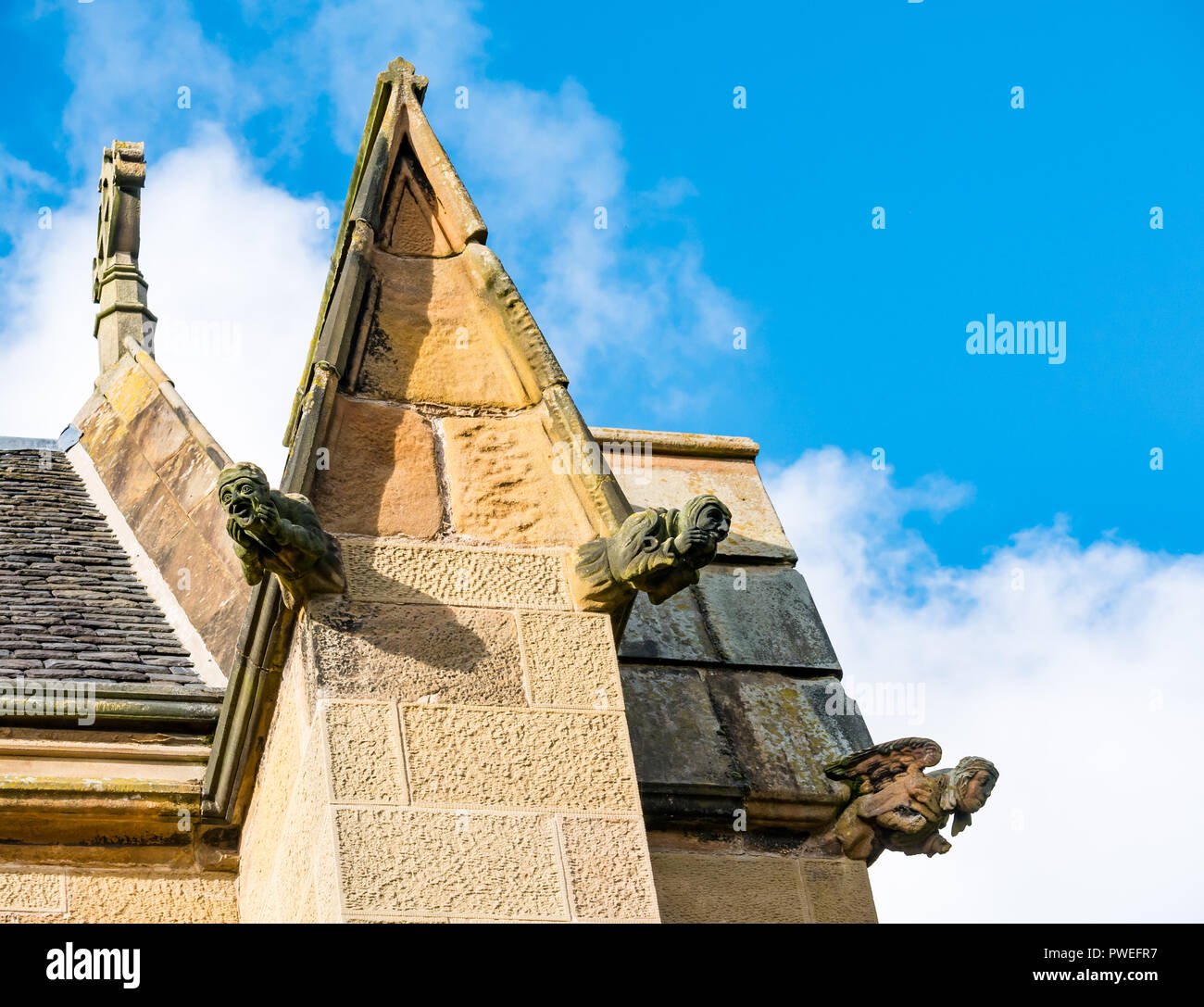 Eroded sandstone gargoyles, St Mary's Episcopal Church, Dalkeith ...
