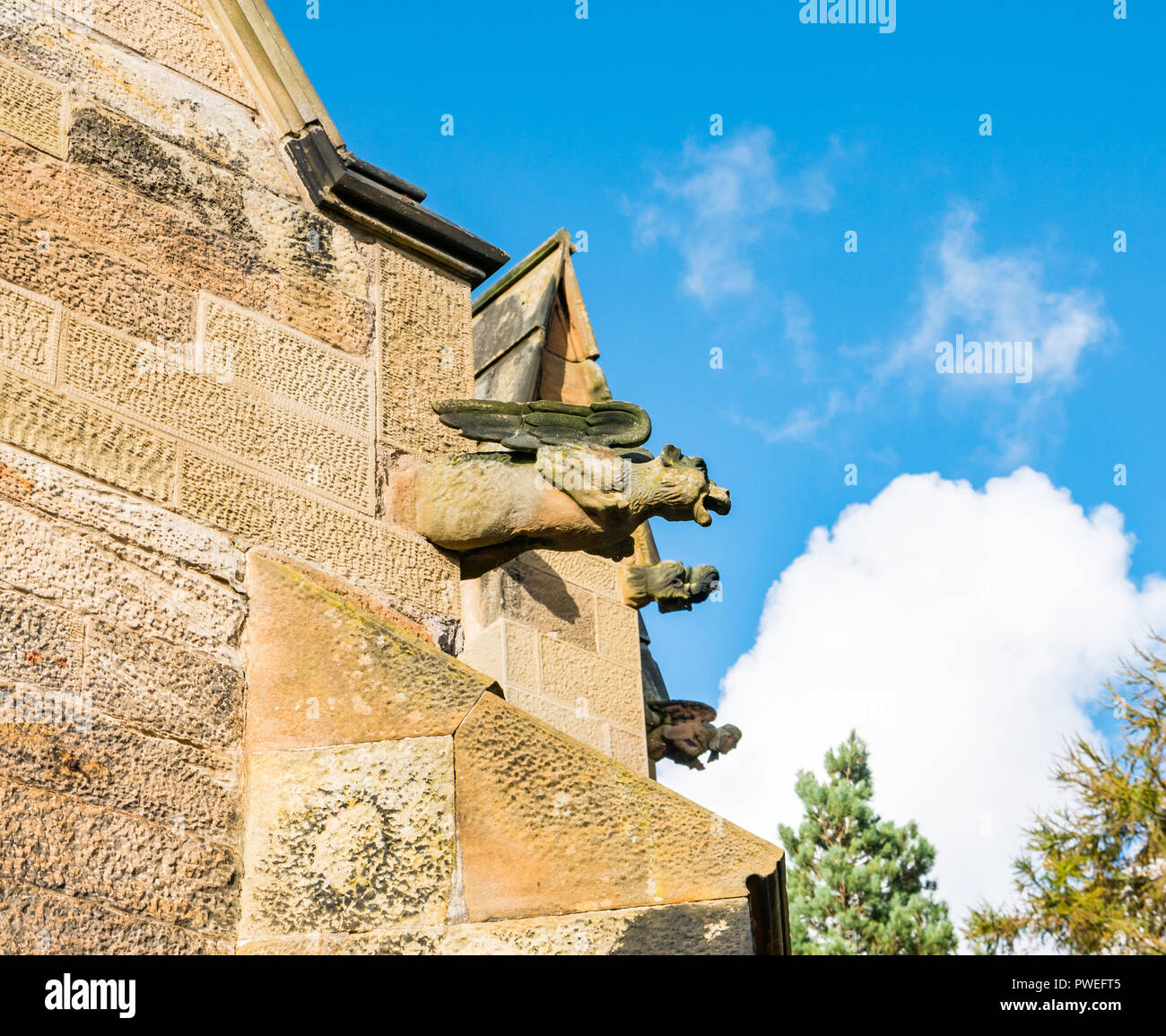Eroded sandstone gargoyles, St Mary's Episcopal Church, Dalkeith ...