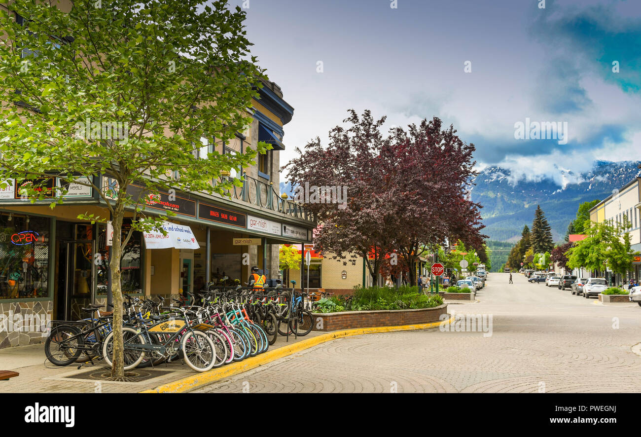 REVELSTOKE, BRITISH COLUMBIA, CANADA - JUNE 2018: Bicycles for hire ...