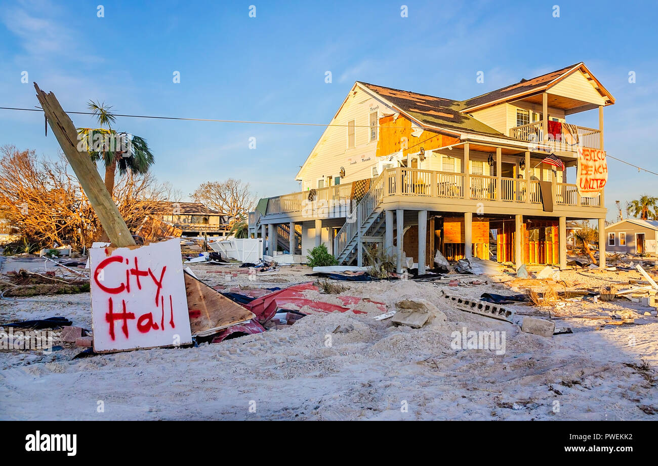 A sign directs visitors to the Mexico Beach city hall after Hurricane ...
