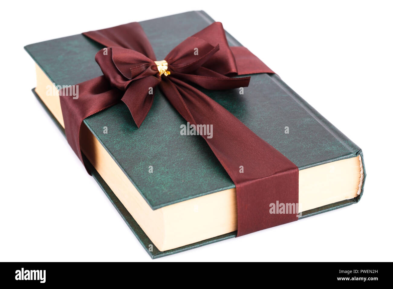 Book with brown ribbon isolated on white background Stock Photo - Alamy
