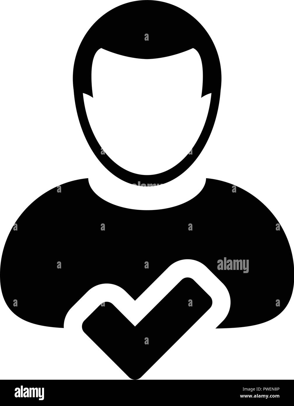 Tick User icon vector male person profile avatar symbol in flat color ...