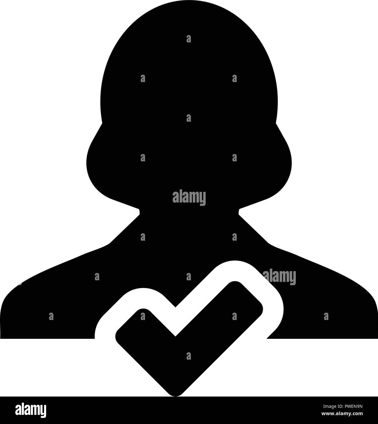 Tick Avatar icon vector female add user person profile symbol in flat ...