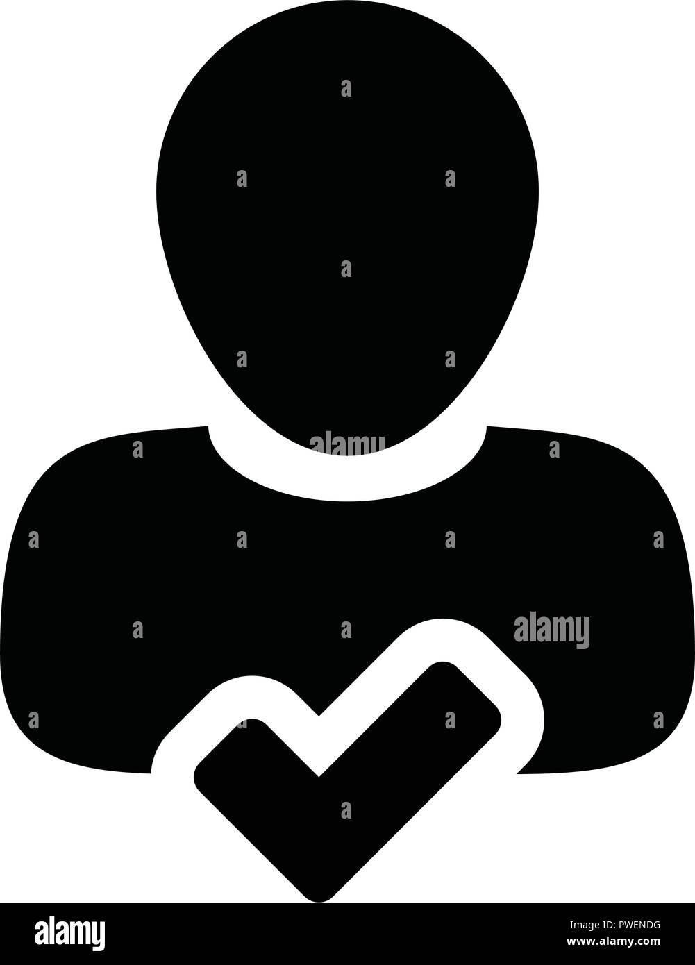Male icon vector user person profile avatar with Tick symbol in flat ...