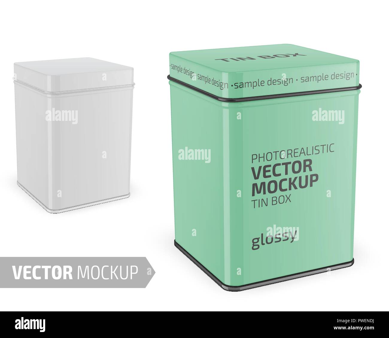 Square glossy tin can template. Realistic vector Stock Vector Image ...