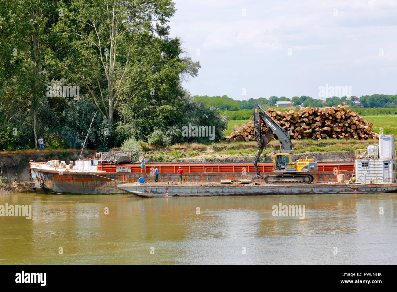 agriculture, forestry, woodsmen working on clearings at the Danube ...