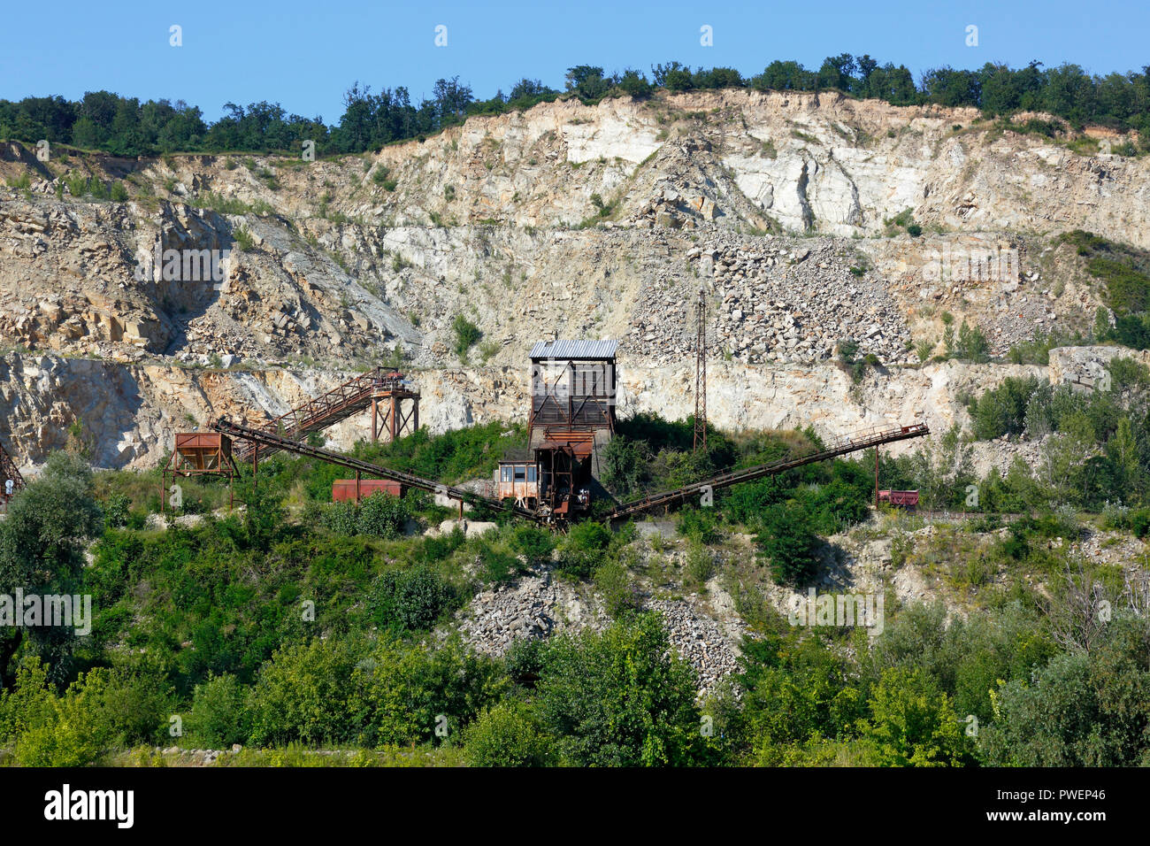 stone quarry at the Danube bank in Bratislava-Devin, belt conveyor ...