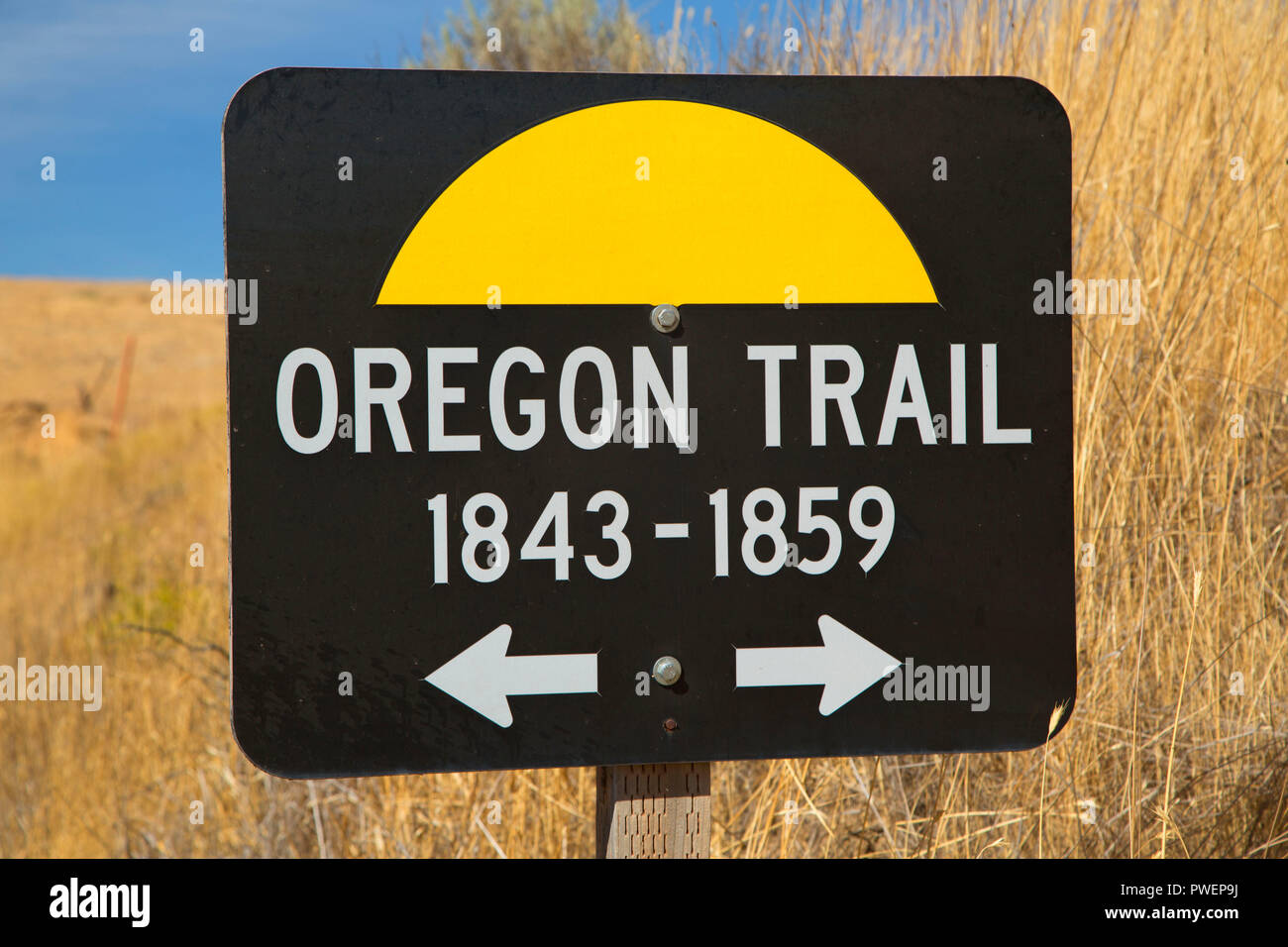 Trail marker sign, John Day Wild and Scenic River, Oregon Trail ...
