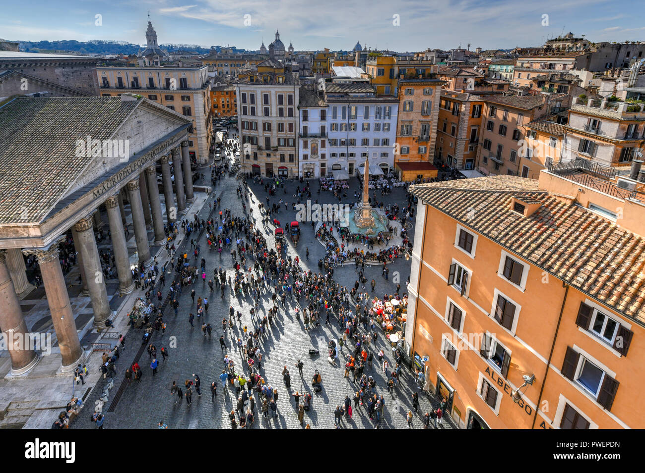 Rome, Italy - March 25, 2018: Aerial view of the ancient Pantheon ...