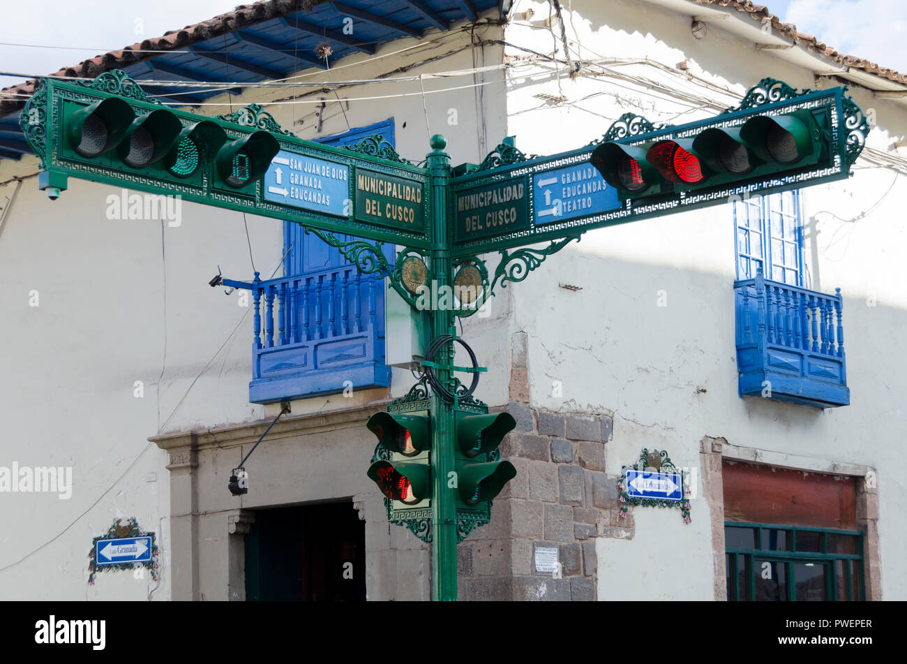 Ornate traffic lights, Cuzco, Peru Stock Photo - Alamy