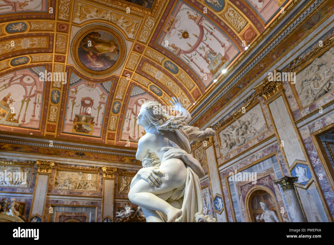 Rome, Italy - March 25, 2018: Marble statues in Villa Borghese in Rome ...
