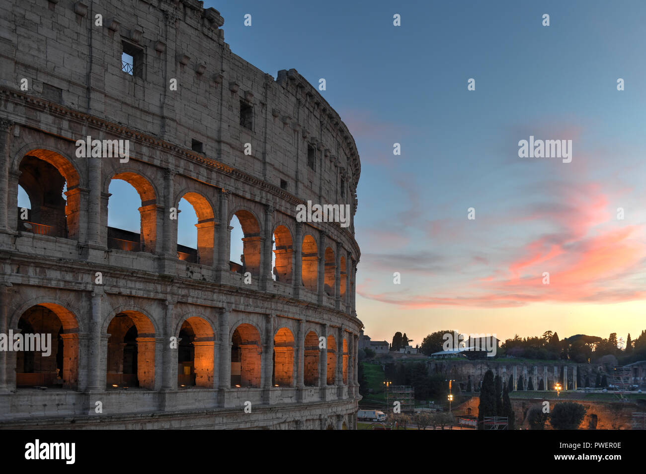 Ancient Roman Colosseum at sunset in Rome, Italy Stock Photo - Alamy