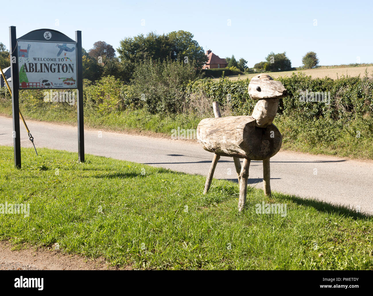 Village sign for Ablington, Netheravon valley, Wiltshire, England, UK ...
