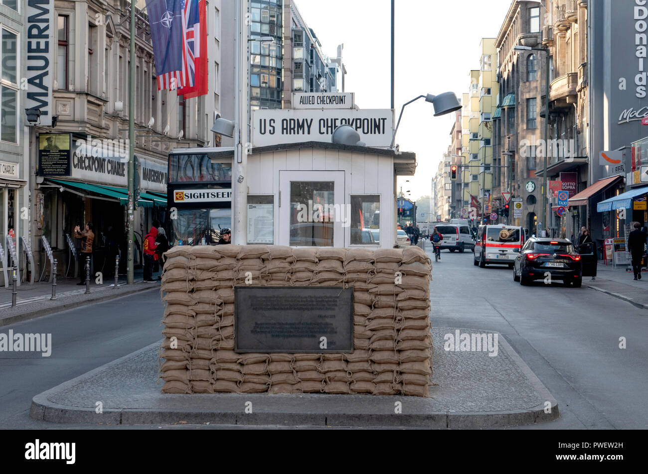 Checkpoint Charlie or Checkpoint C stands at the Berlin Wall crossing ...