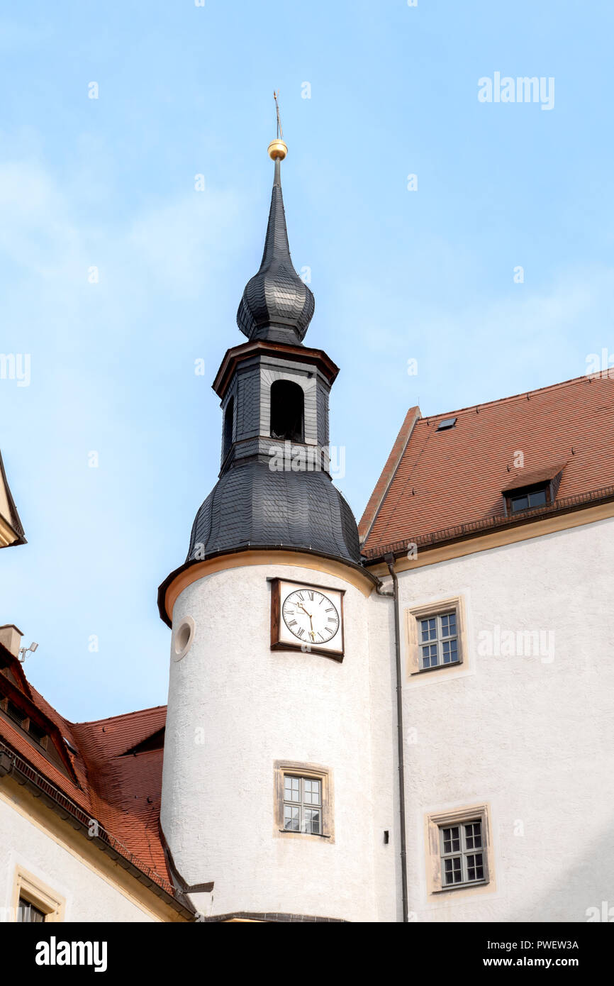The chapel clock tower. Castle Colditz or Schloss Colditz in Colditz ...