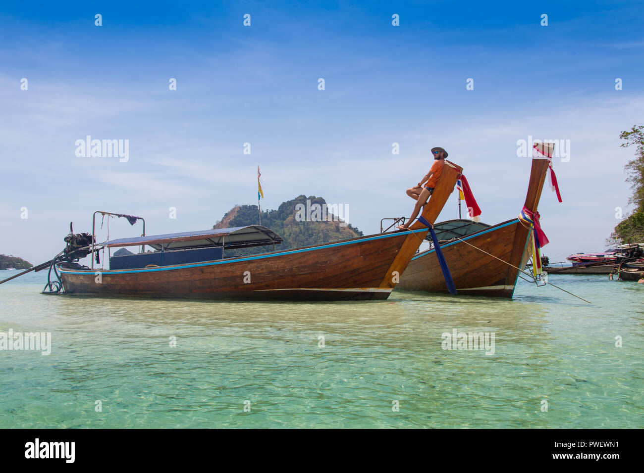 Long boat and tropical beach, Andaman Sea, Thailand Stock Photo - Alamy