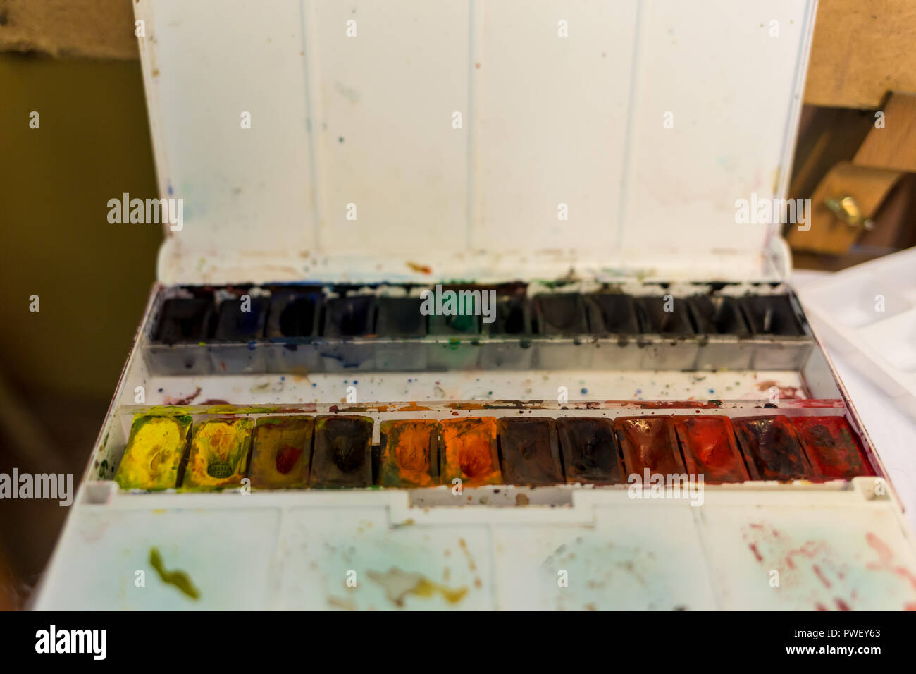 watercolor set tools with brushes Stock Photo - Alamy